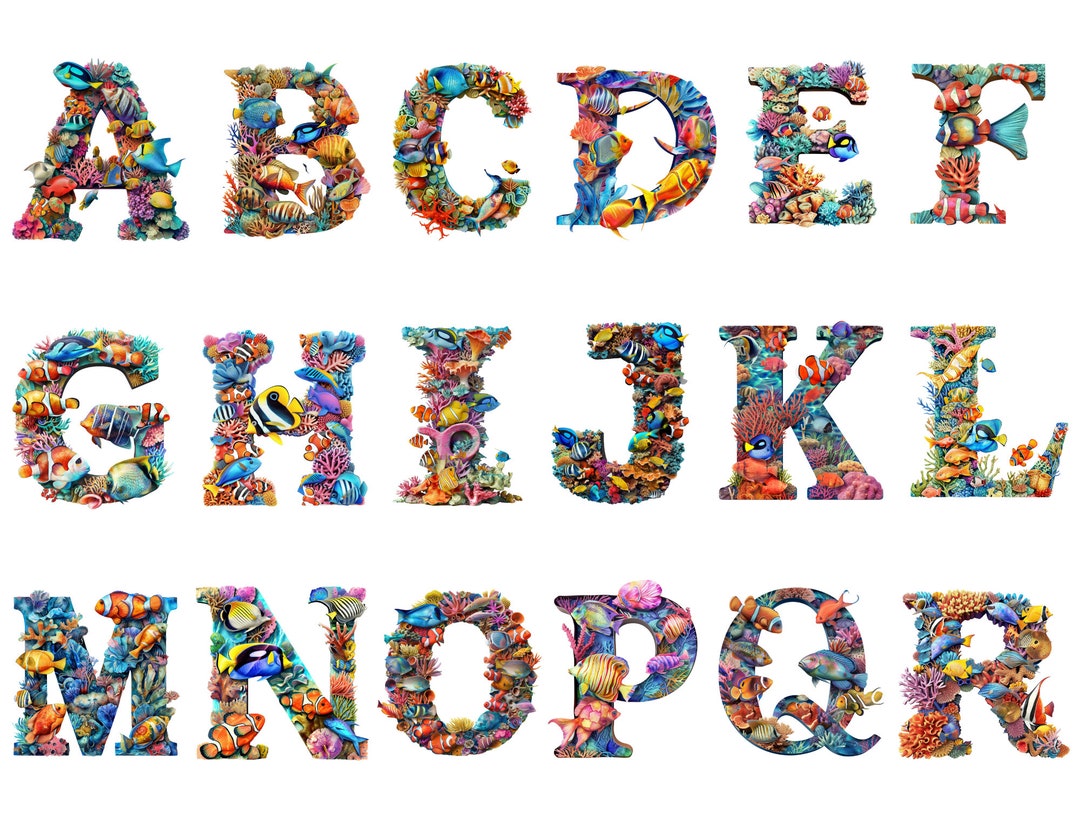 Watercolor Colorful Fish Alphabet Clipart, PNG Individual Images on ...