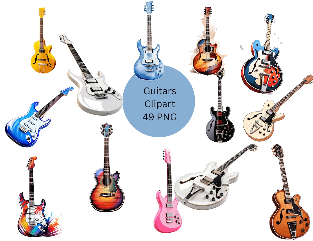Guitars Clipart, PNG Digital Files on Transparent Background ...