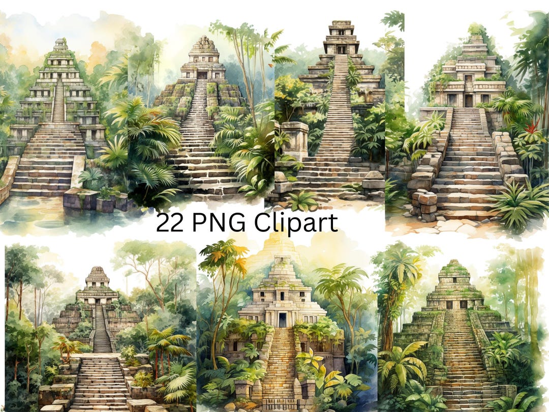 22 Aztec Temples Watercolor Clipart, PNG Individual Images on ...