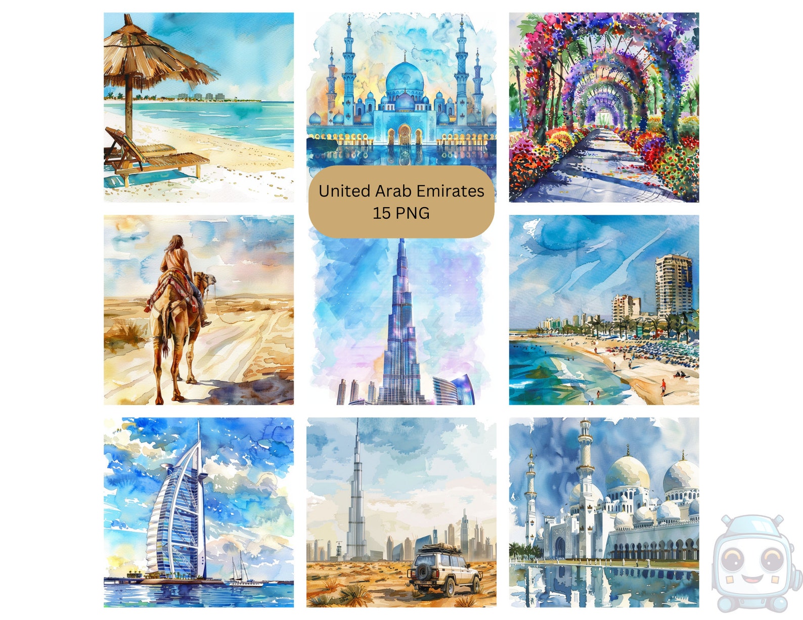Watercolor United Arab Emirates Clipart, PNG Individual Images on ...