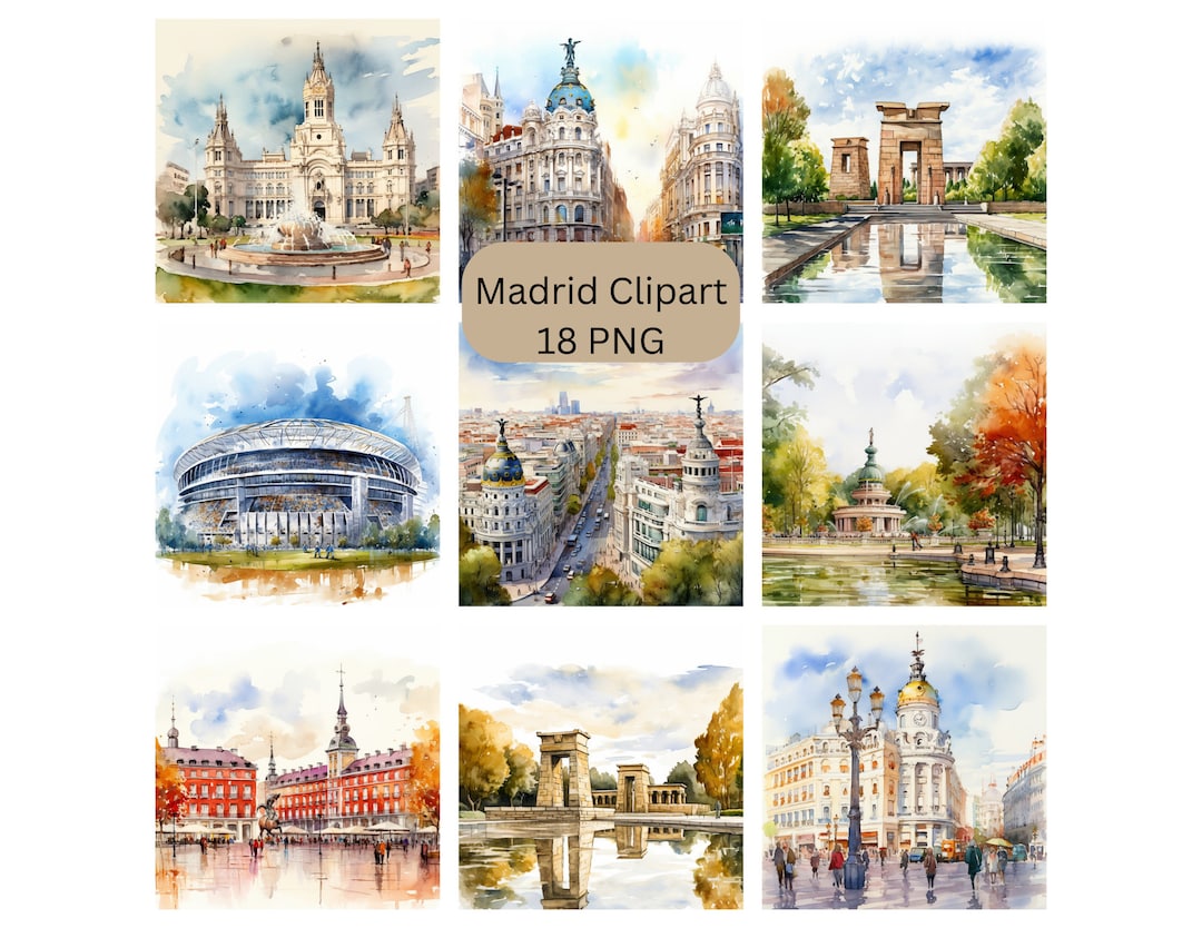Watercolor Madrid Clipart, PNG Digital Files on Transparent Background ...