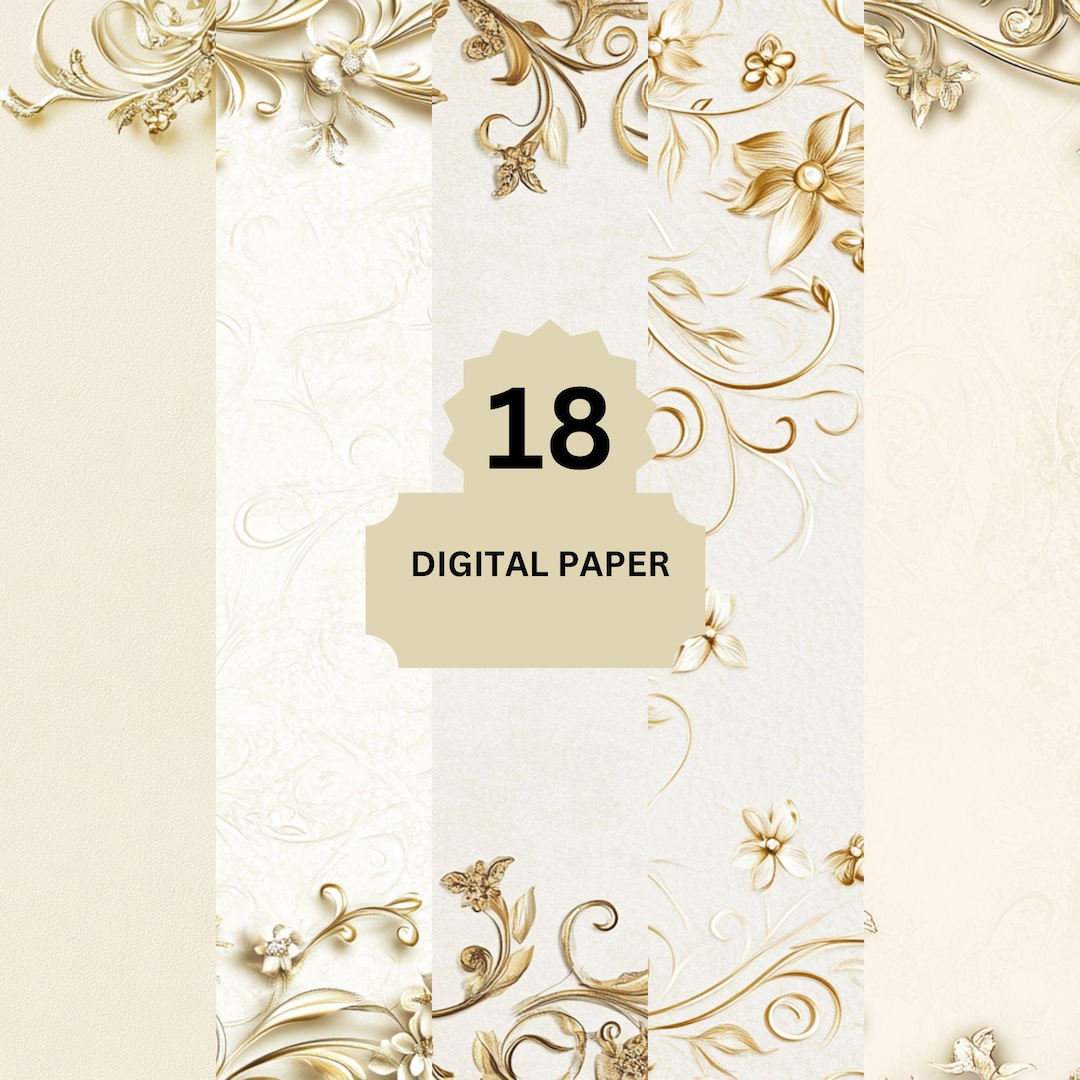 Luxury Gold Floral Digital Paper – 18 Elegant Ivory & Gold Baroque ...