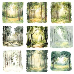 Watercolor Forest Digital Paper - 22 PNG Green Woodland Backgrounds ...
