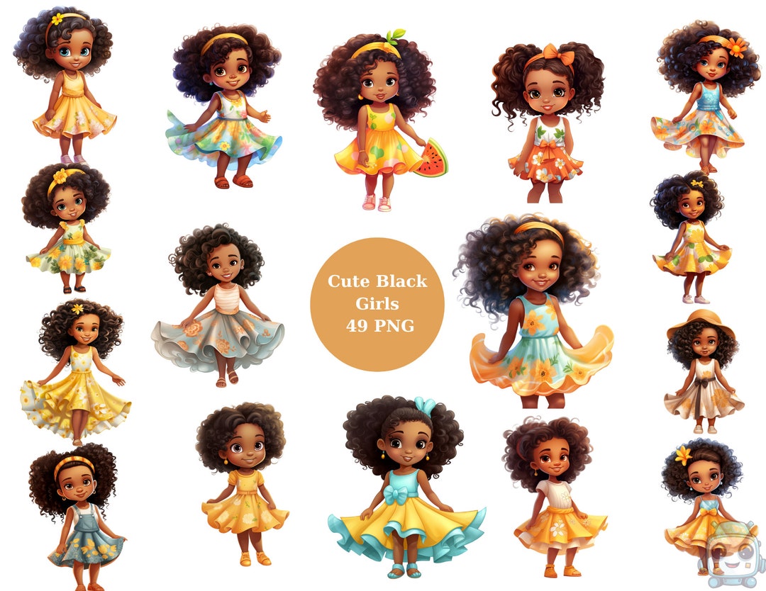 49 Cute Little Black Girls Clipart, Summer Vibes, PNG Individual Images ...