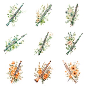 Watercolor Floral Clarinets Clipart, PNG Digital Files on Transparent ...
