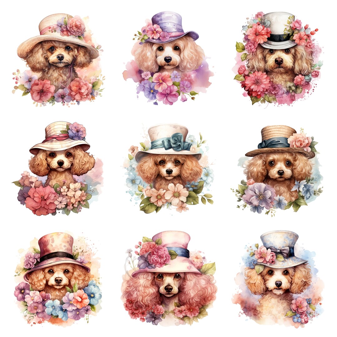 29 Victorian Poodles Watercolor Clipart, Dog Clipart, PNG Digital Files ...
