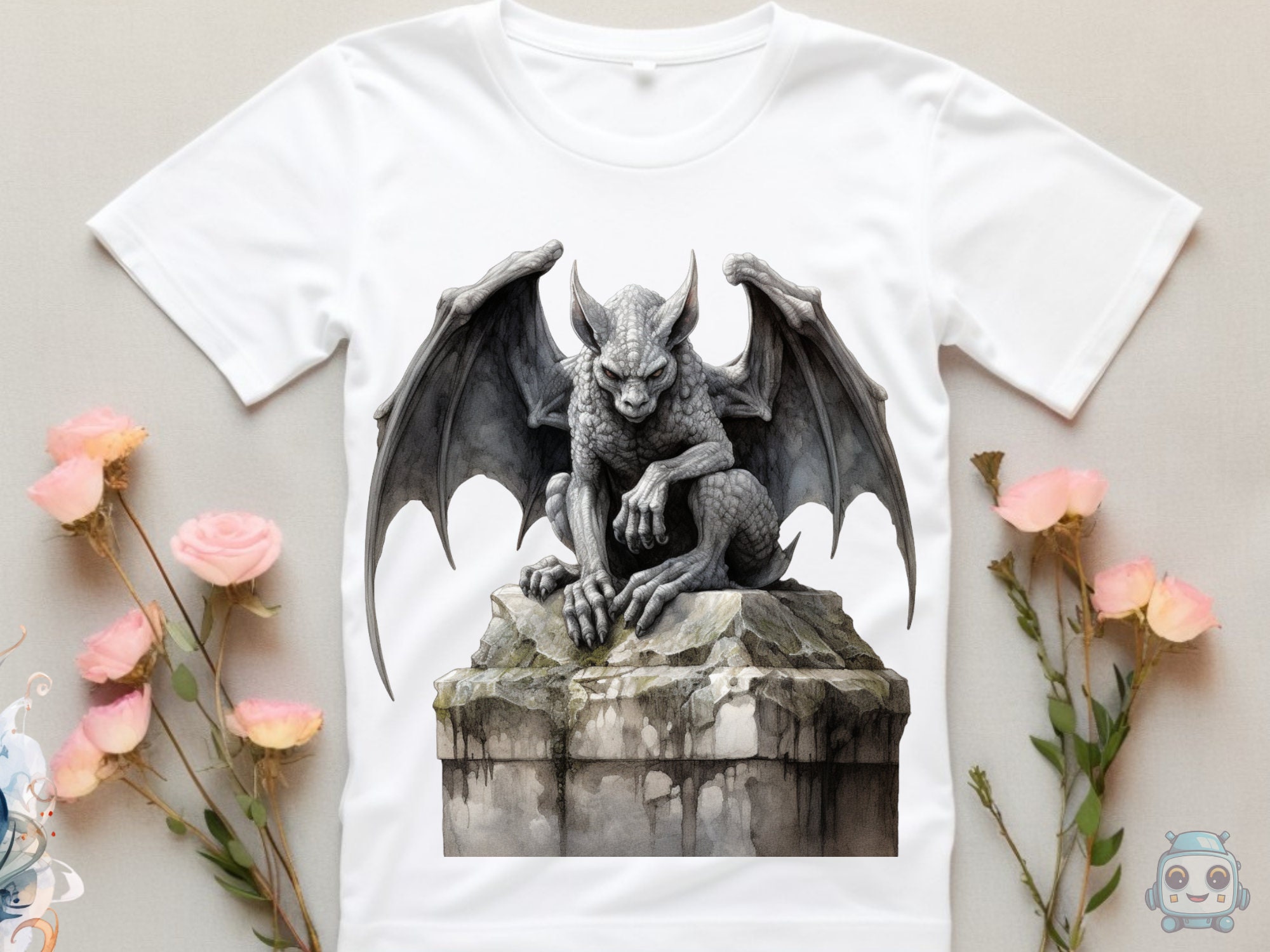 21 Gargoyle Statues Watercolor Clipart, Gothic Clipart, PNG Individual ...