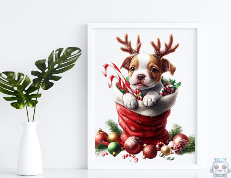 42 Christmas Puppies in Stockings Watercolor Clipart, Christmas Clipart ...