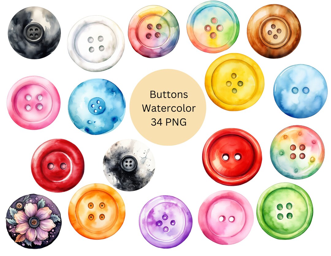Watercolor Buttons Clipart, PNG Digital Files on Transparent Background ...