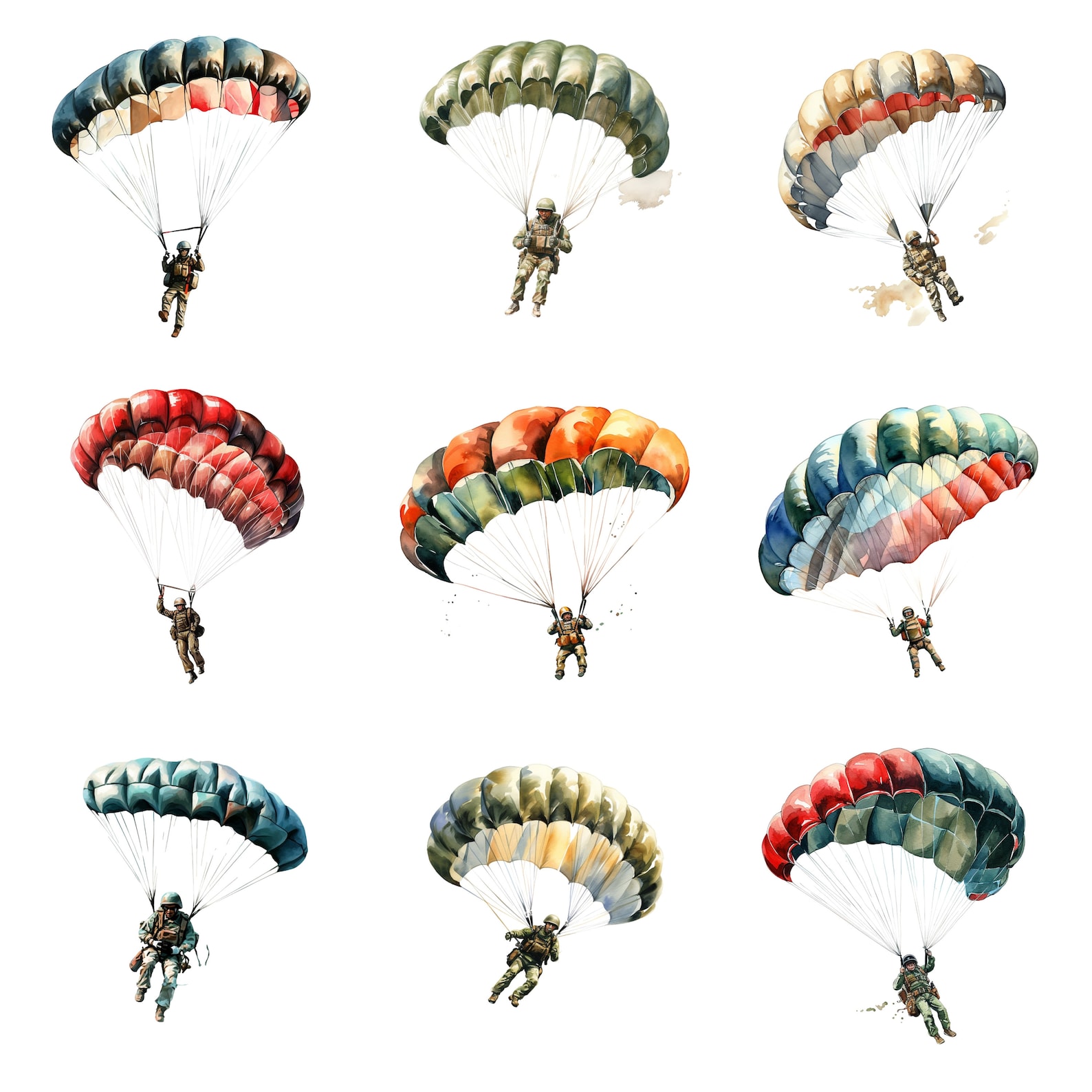 25 Paratroopers Watercolor Clipart, Military Clipart, PNG Digital Files ...