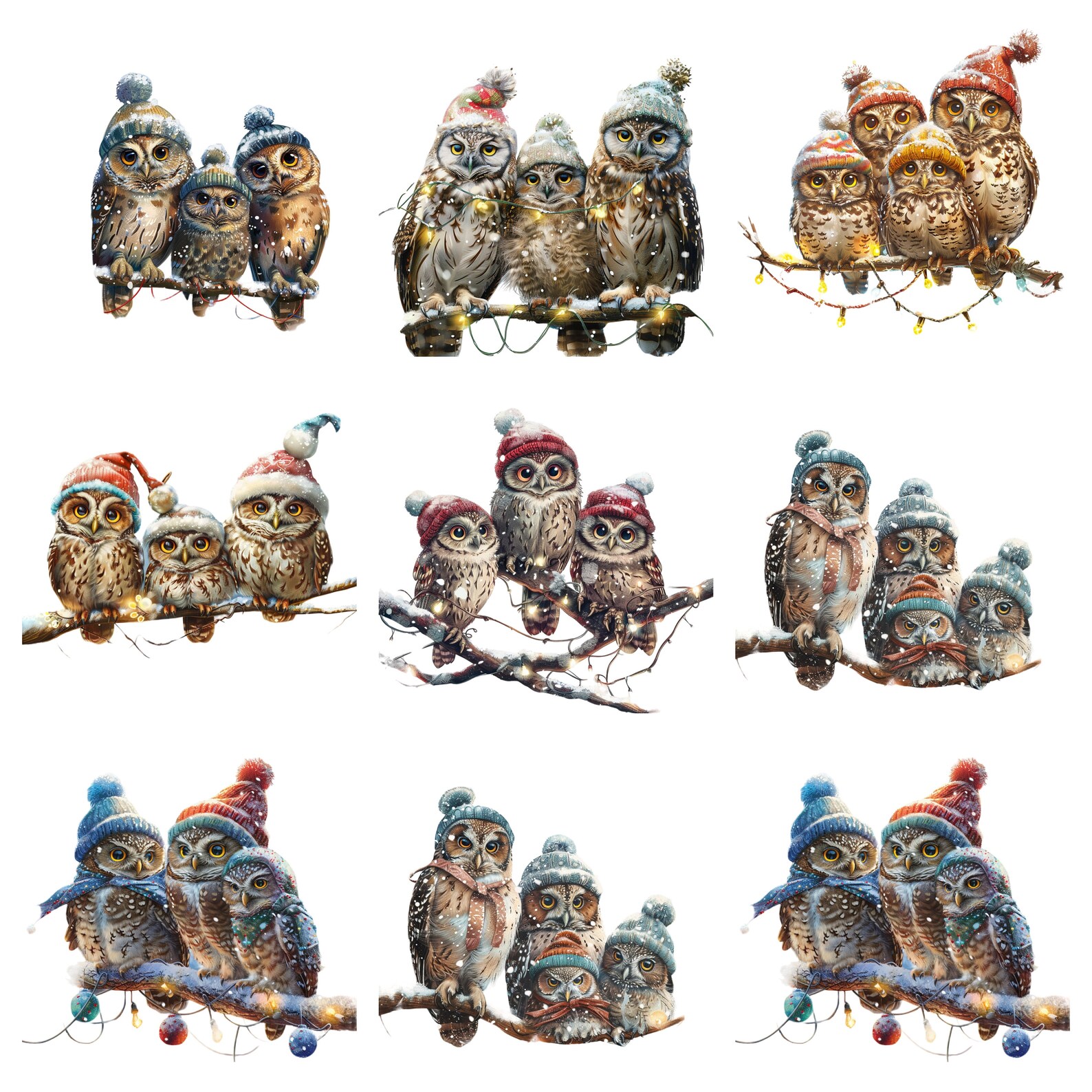 26 Christmas Owls Clipart, Christmas Clipart, PNG Individual Images on ...