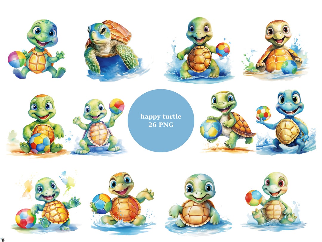 26 Happy Turtles Watercolor Clipart, Animals Clipart, PNG Individual ...