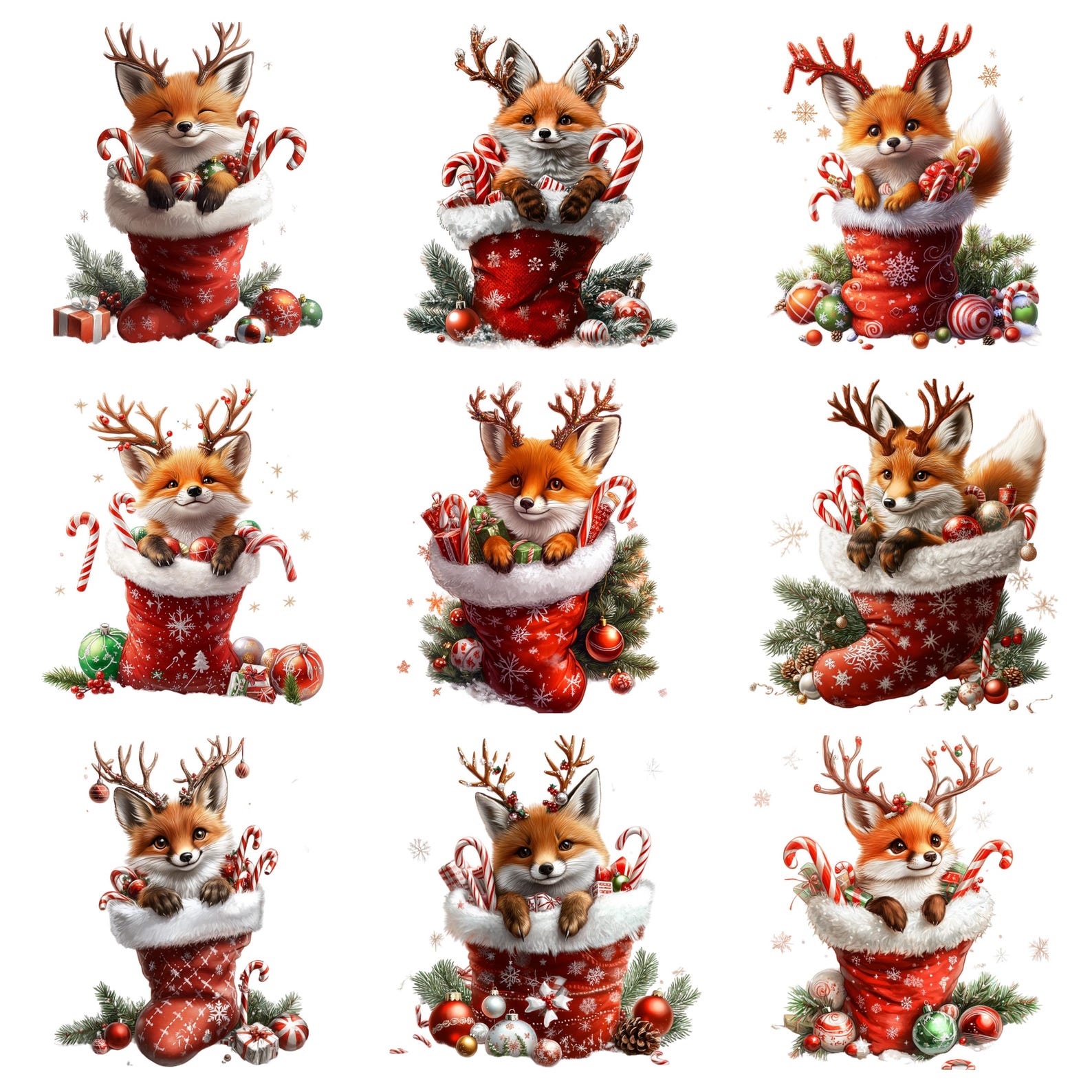 38 Christmas Foxes in Stockings Watercolor Clipart, Christmas Clipart ...