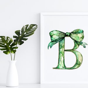 Watercolor Green Bow Alphabet, Bow Letter Instant Download for ...
