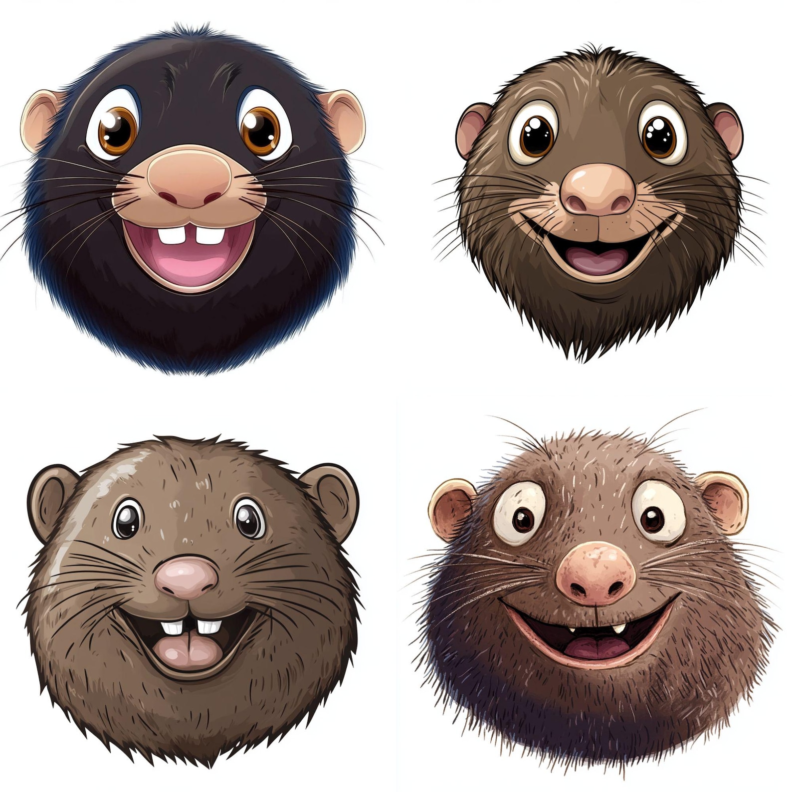 Cute Mole Clipart Set – Funny Mole Faces PNG, Cartoon Burrowing Animal ...