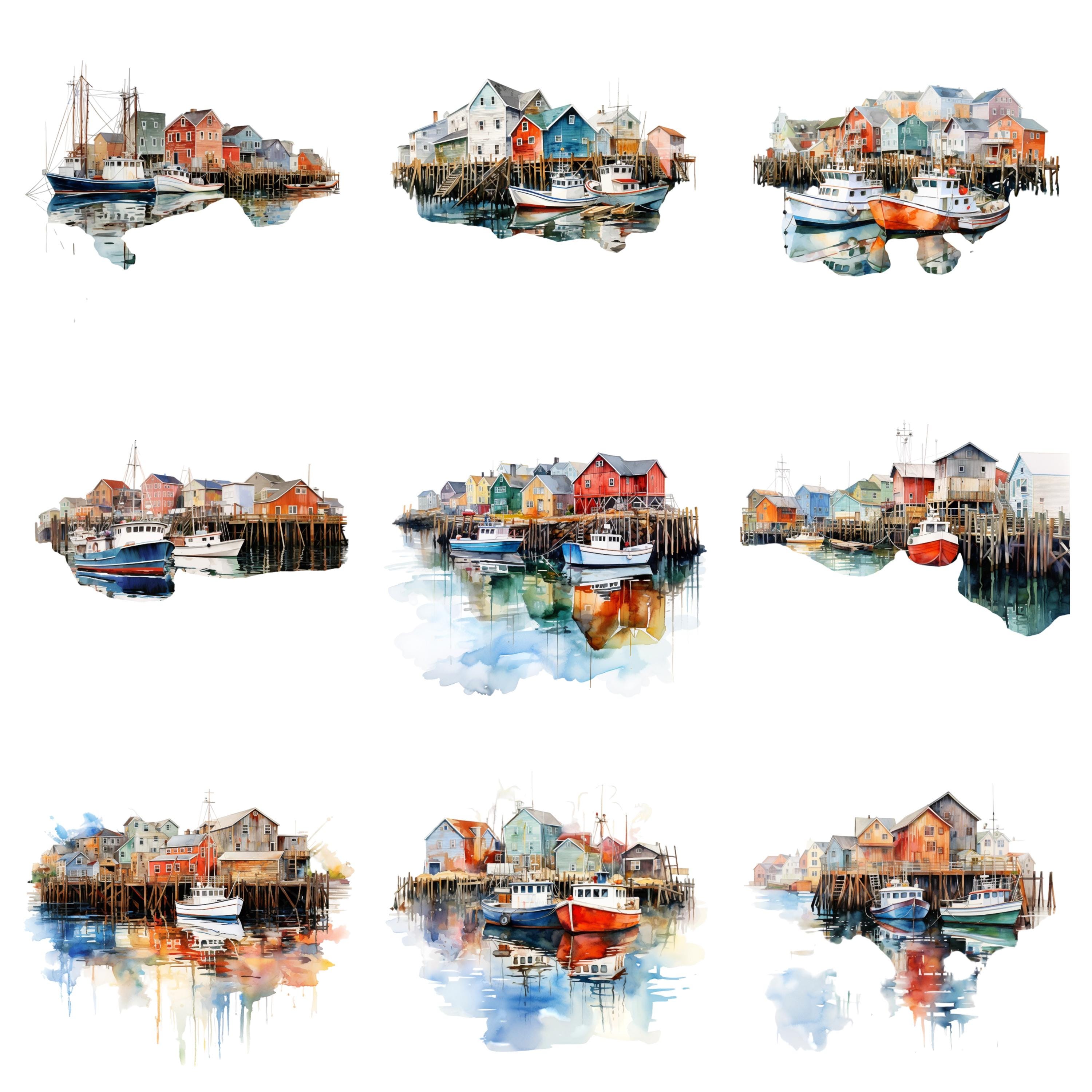 30 Harbors Watercolor Clipart, PNG Individual Images on Transparent ...