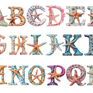 Watercolor Starfish Alphabet Clipart, Transparent Background, High ...