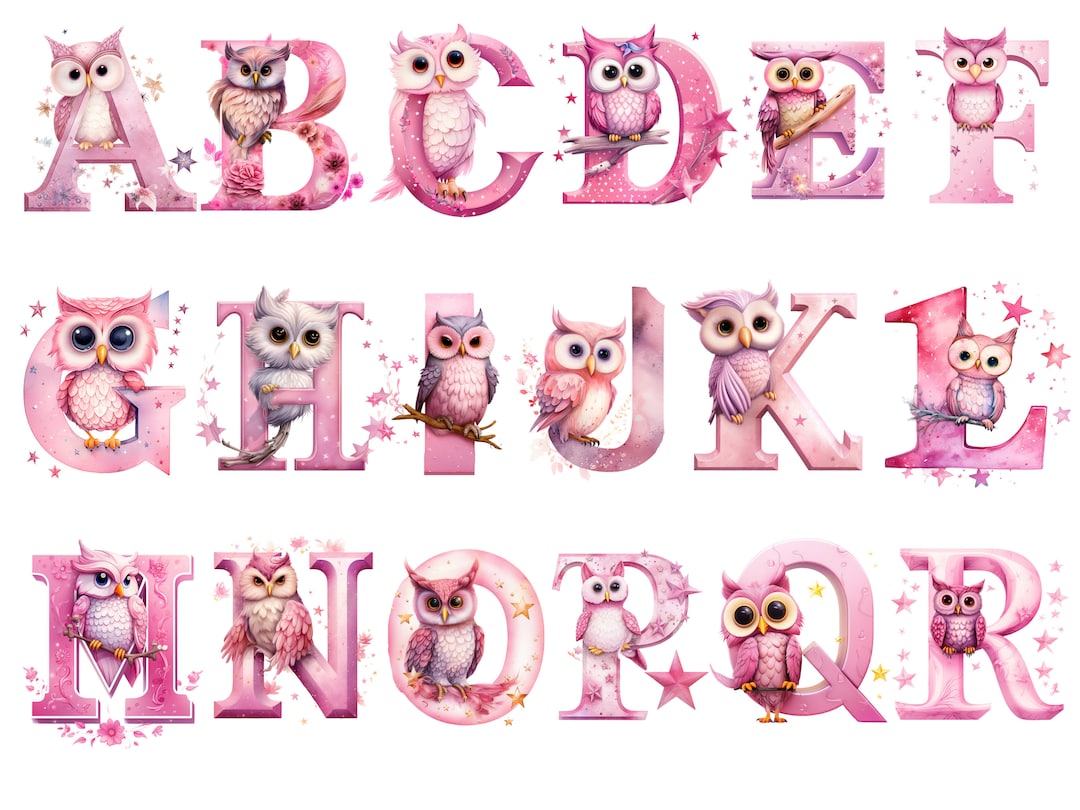 Pink Owl Alphabet, Letters Png, Alphabet Png, Instant Download for ...