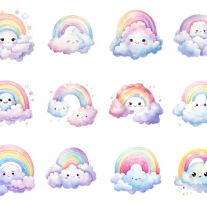 Watercolor Rainbow and Cloud Clipart, PNG Digital Files on a ...