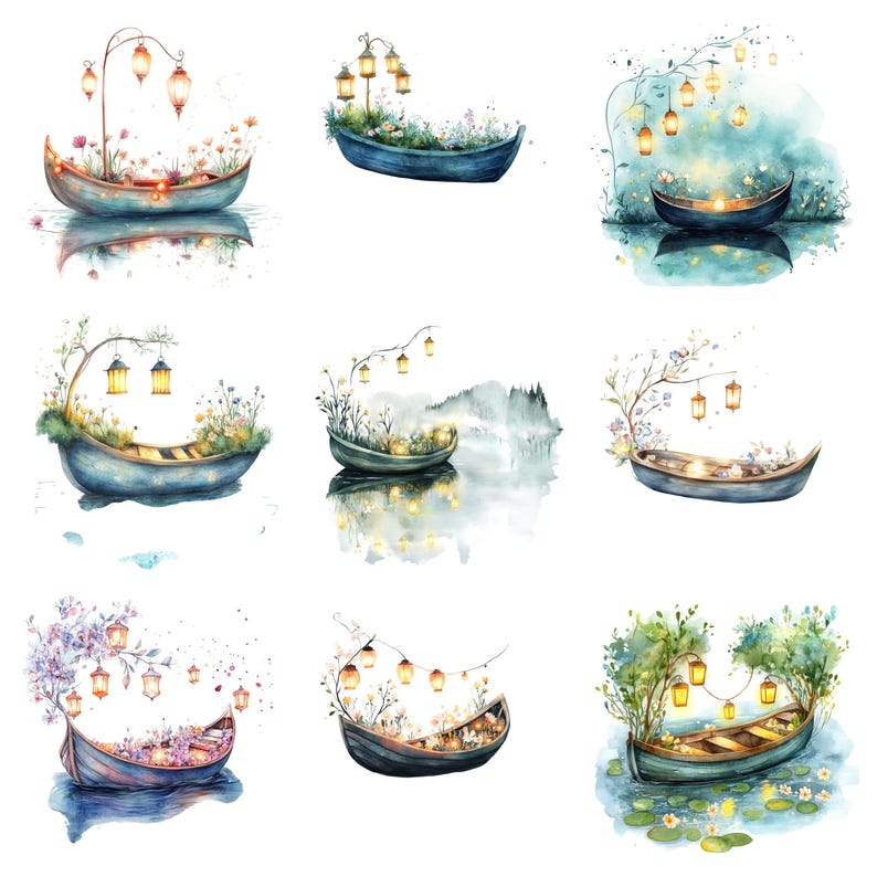 Watercolor Lantern Boat PNG Clipart -30 Transparent Background Fairy ...