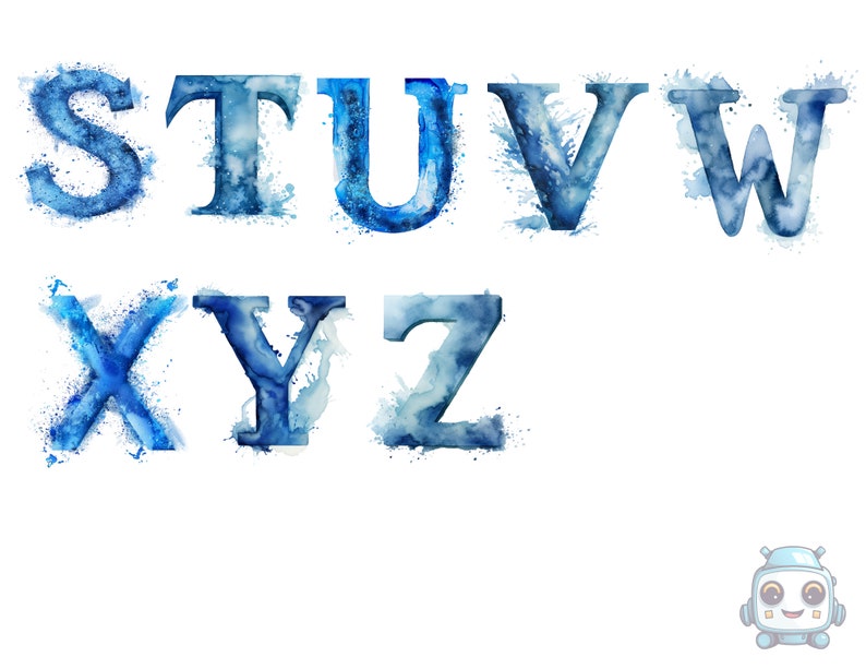 Watercolor Blue Dust Alphabet Clipart, PNG Individual Images on ...