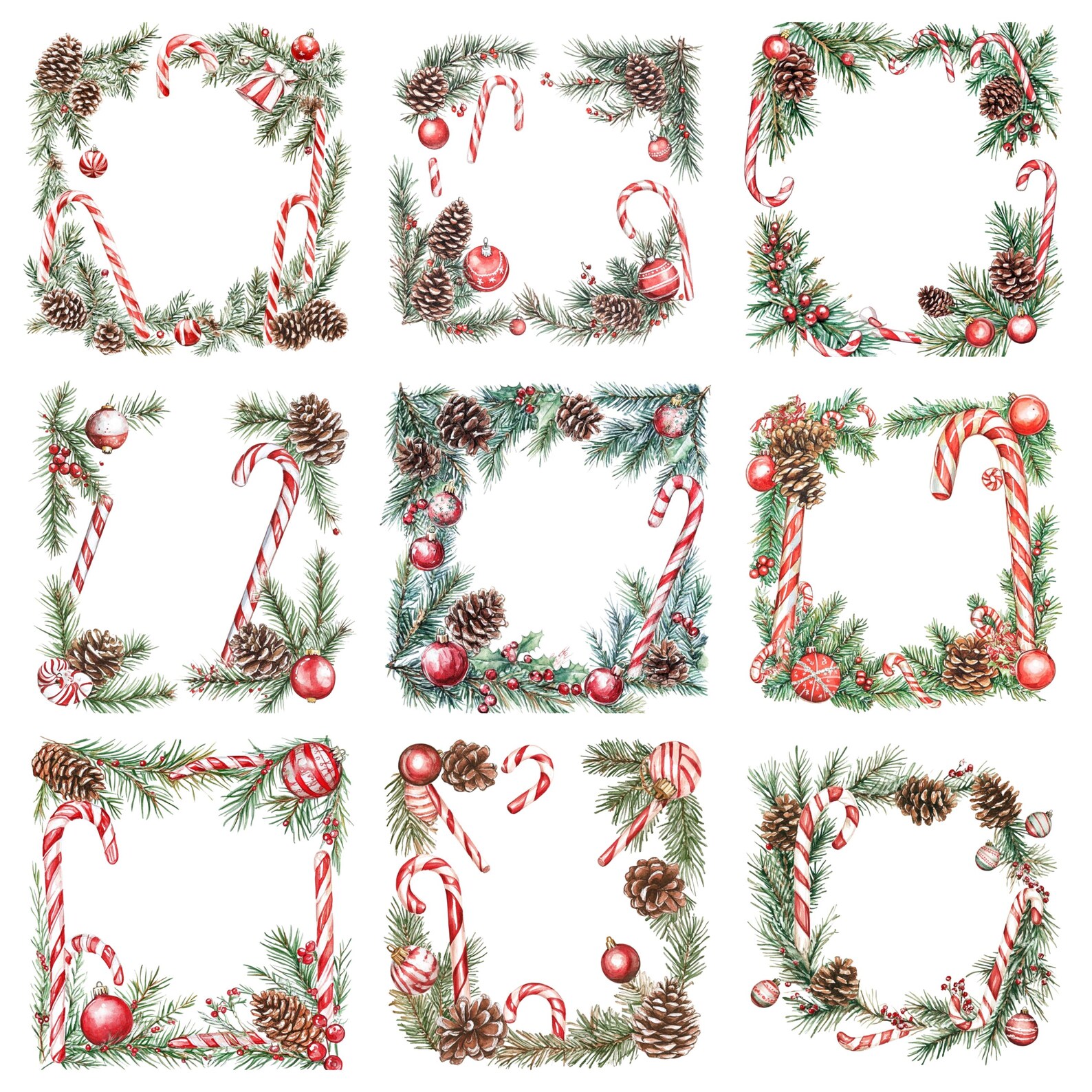 26 Candy Cane Frames Watercolor Clipart, Christmas Clipart, PNG ...
