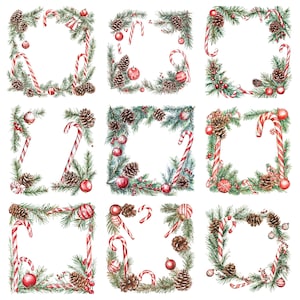 26 Candy Cane Frames Watercolor Clipart, Christmas Clipart, PNG ...