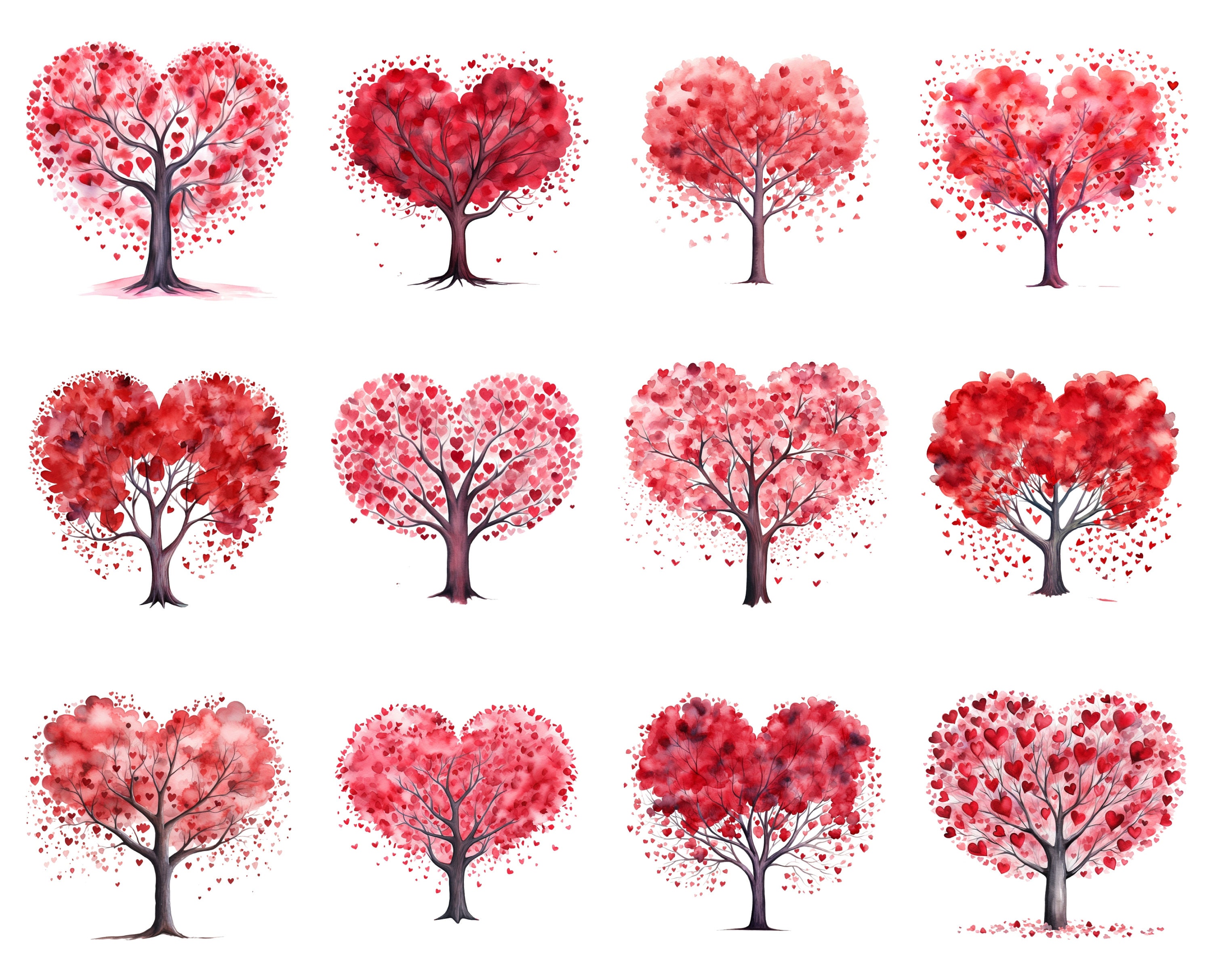 Watercolor Love Tree, Valentine's Day, Clip Art Graphics in PNG for ...