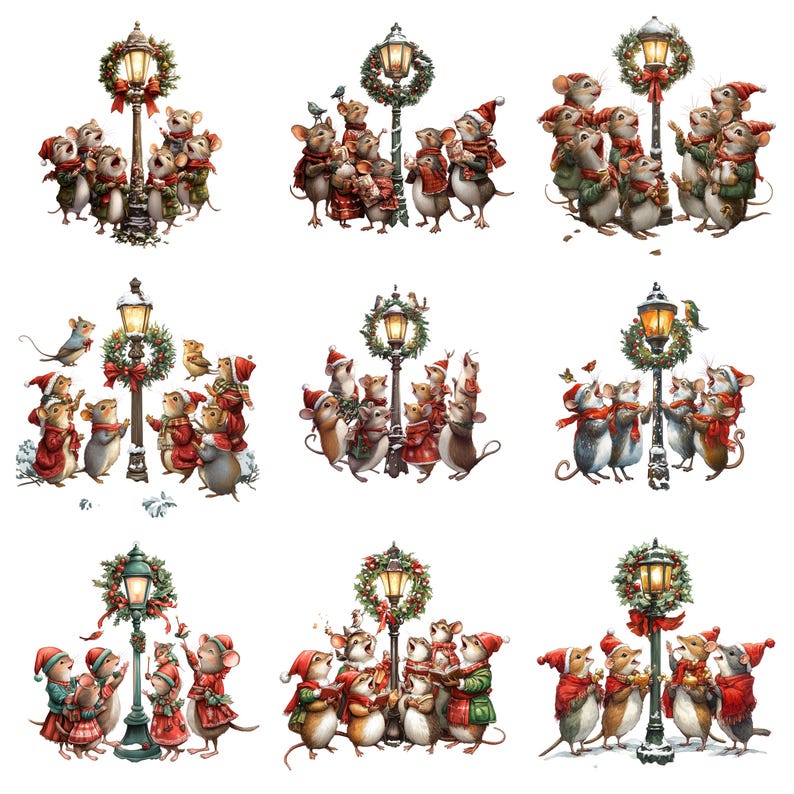 25 Mice Singing Carols Clipart, Christmas Clipart, PNG Individual ...
