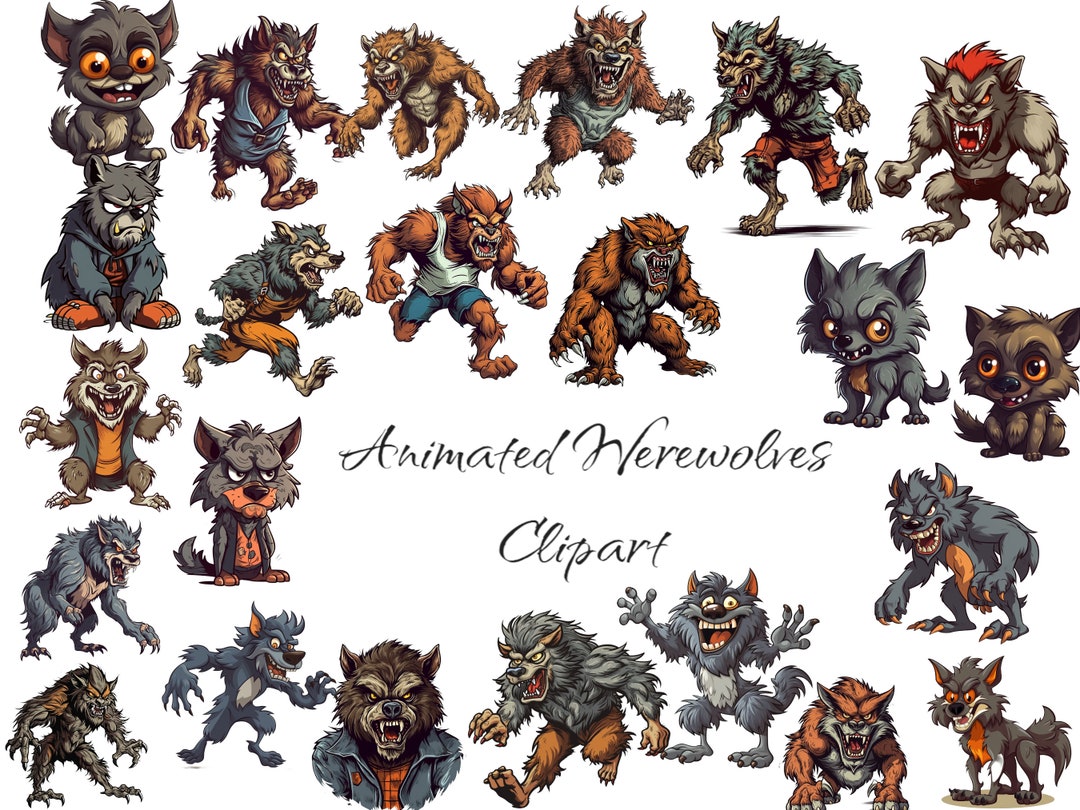 Animated Werewolves Clipart, PNG Digital Files, Halloween, Werewolf ...