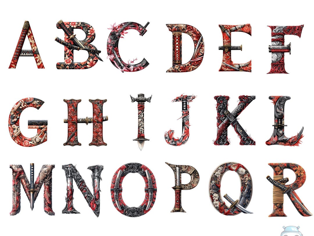 Samurai Sword Alphabet PNG Clipart Unique Weapon-themed Letter, Instant ...