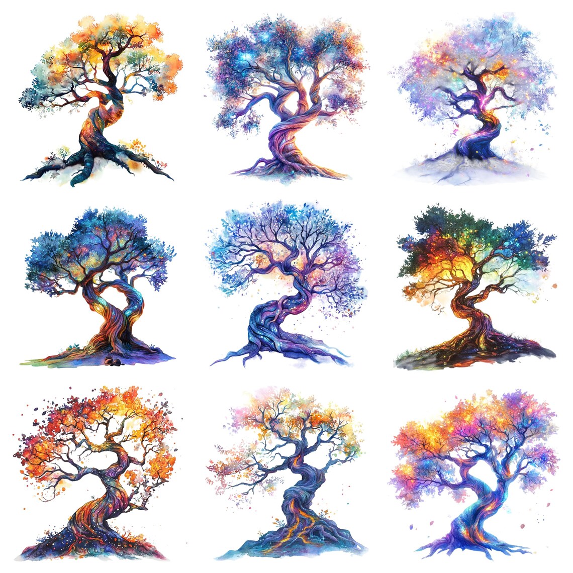 31 Mythical Trees Watercolor Clipart, Nature Clipart, PNG Individual ...