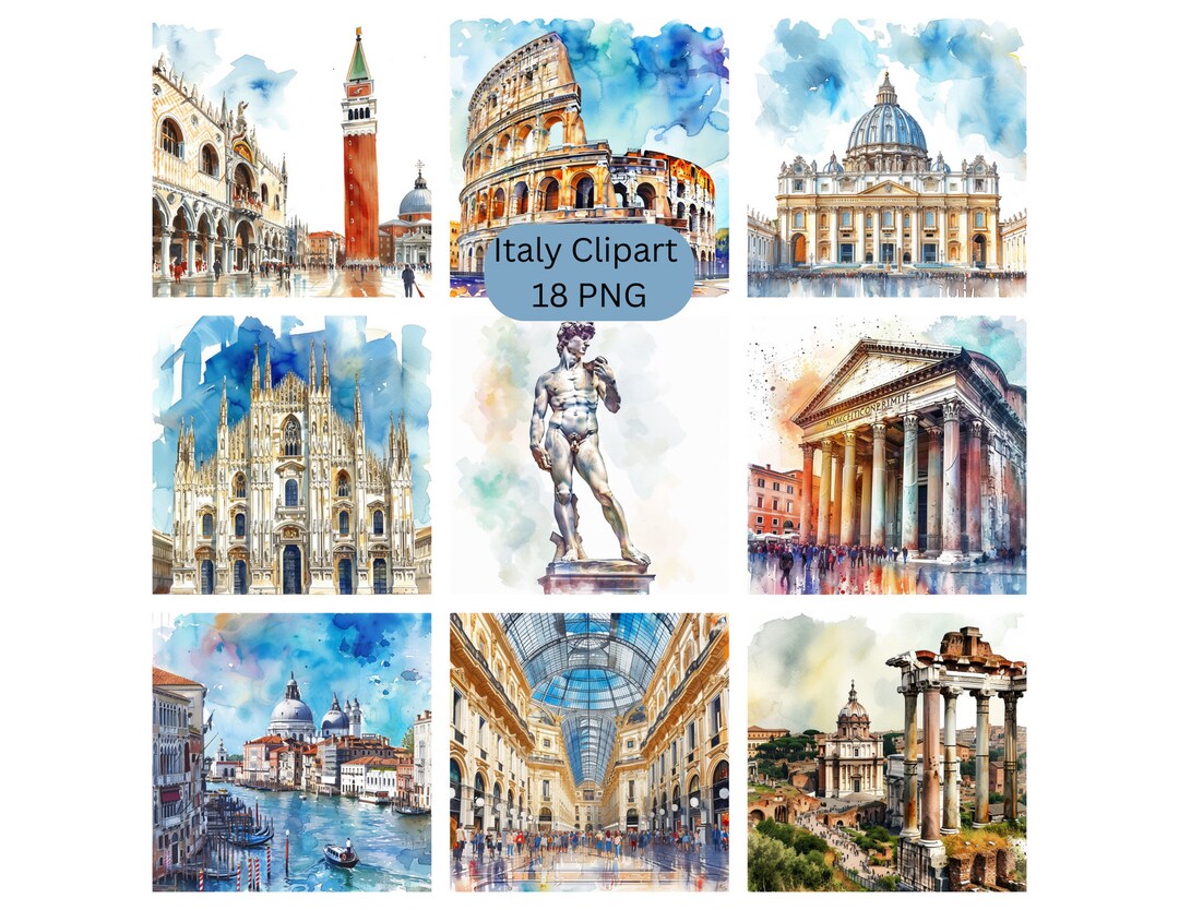 Watercolor Italy Clipart, PNG Individual Images on Transparent ...