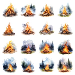 Watercolor 33 Bonfire Campfire Clipart, PNG Digital Files on ...