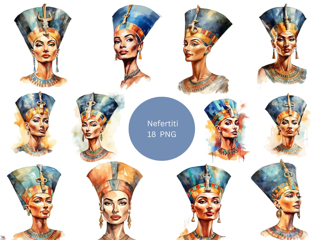 18 Nefertiti Busts Watercolor Clipart, Egypt Clipart, PNG Individual ...