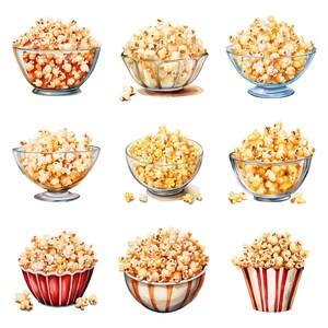 Watercolor Popcorn Clipart, PNG Individual Images on Transparent ...