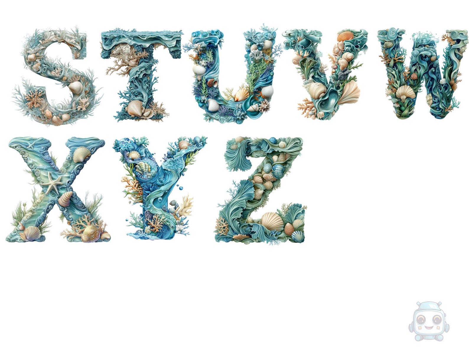 Ocean-themed Alphabet Clipart Set - Seashells & Coral Letters - Marine ...