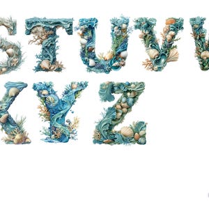 Ocean-themed Alphabet Clipart Set - Seashells & Coral Letters - Marine ...