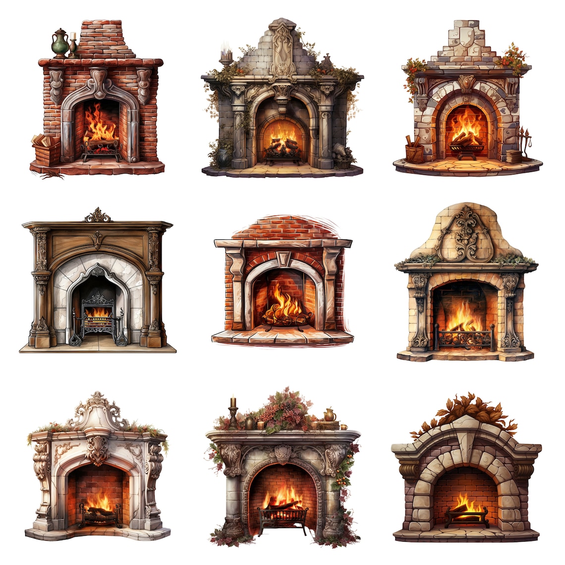 Fireplaces Clipart, PNG Digital Files on Transparent Background ...