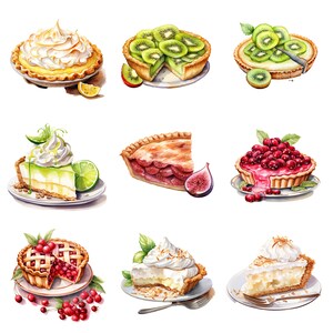 Watercolor Fruit Pies Clipart, PNG Individual Images on Transparent ...