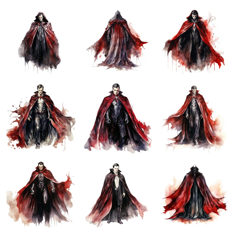 17 Vampires Watercolor Clipart, Halloween Clipart, PNG Individual ...
