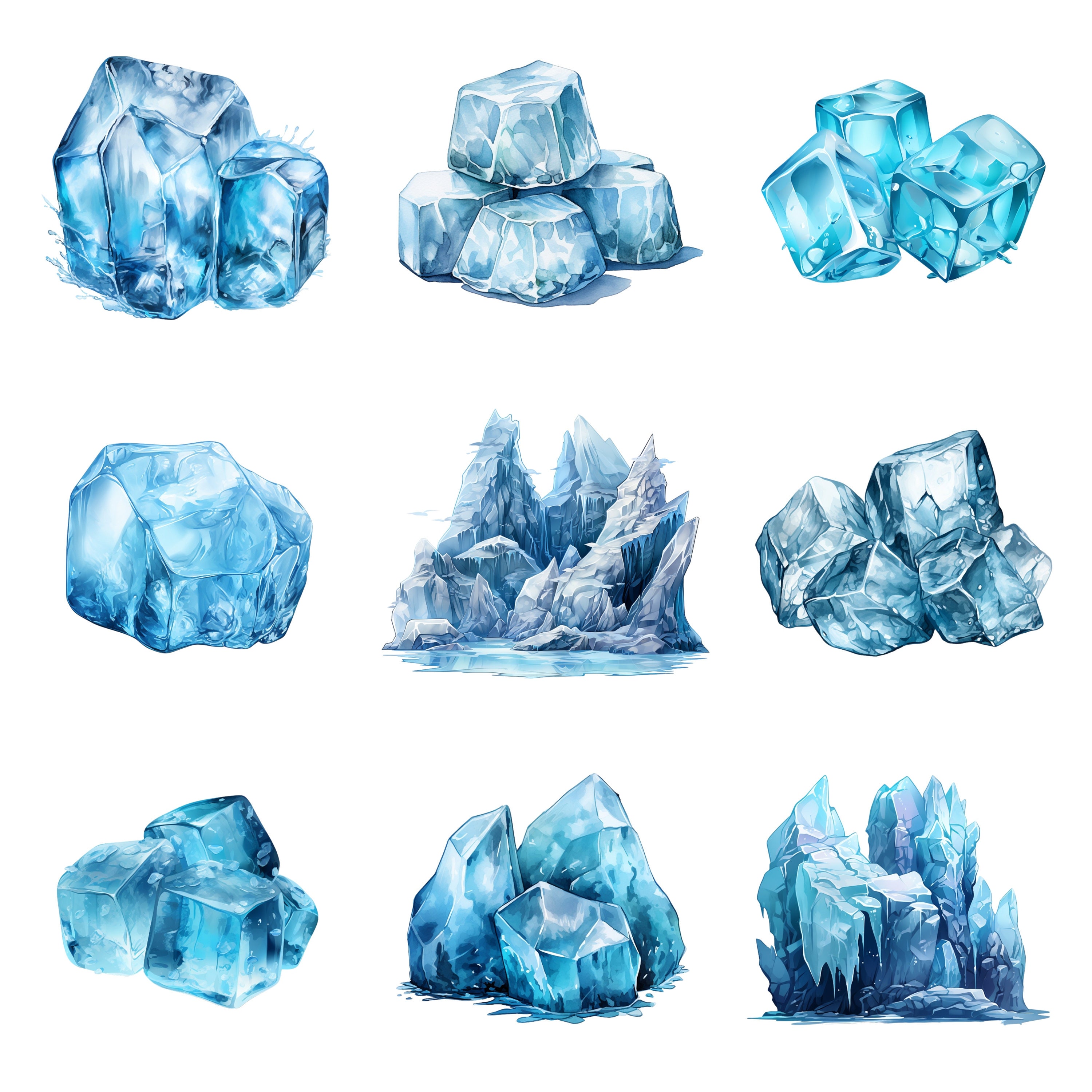 Ice Clipart Ice Cubes PNG Digital Files on Transparent - Etsy