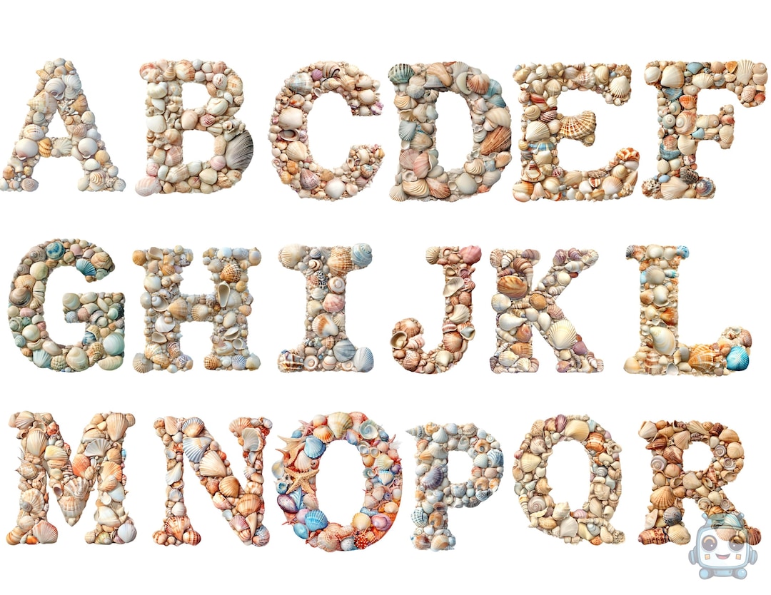 Seashell Alphabet Watercolor Clipart, Alphabet Clipart, PNG Individual ...