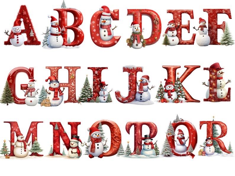 Red Snowman Alphabet, Letters Png, Alphabet Png, Instant Download for ...