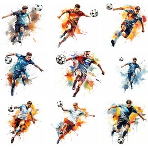 24 Soccer Players Watercolor Clipart, Soccer Clipart, PNG Individual ...