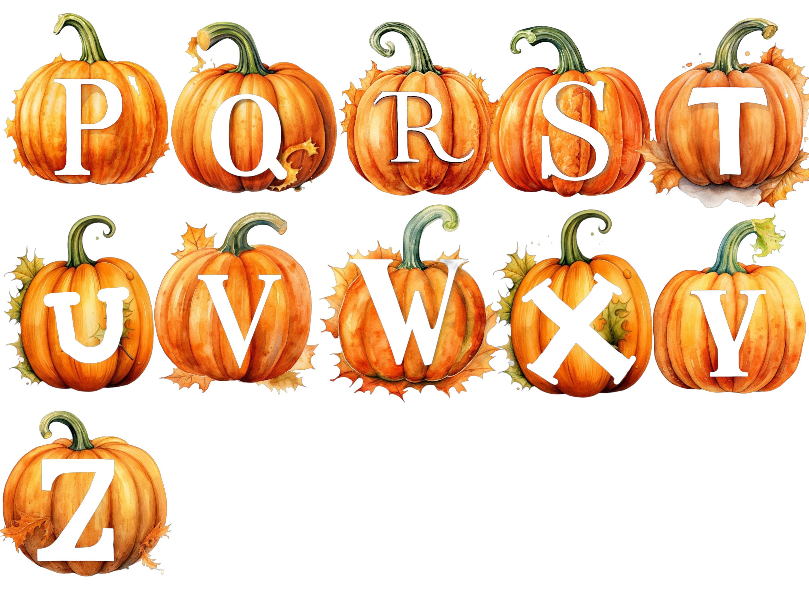 Pumpkin Alphabet, Transparent Background, High Quality, Clipart, 12x12 ...