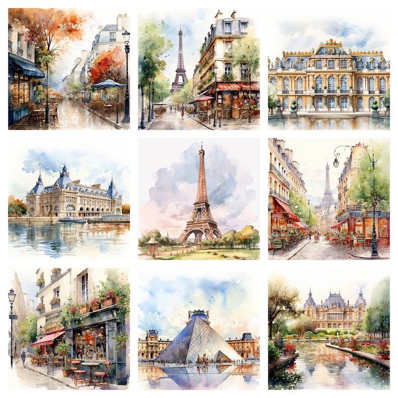 Watercolor Paris Clipart PNG Digital Files on a Transparent - Etsy