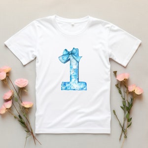Watercolor Blue Bow Numbers, Bow Numbers, Instant Download for ...