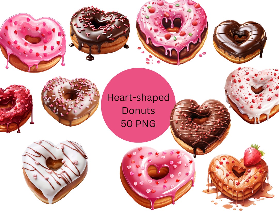 Heart-shaped Donuts Clipart, Dessert PNG, Digital Files on Transparent ...