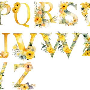 Watercolor Yellow Floral Alphabet Clipart, Transparent Background, High ...